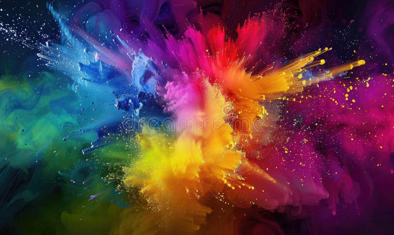 Paint Explosion with Rainbow Colors, Vibrant Splashes in Motion Stock ...