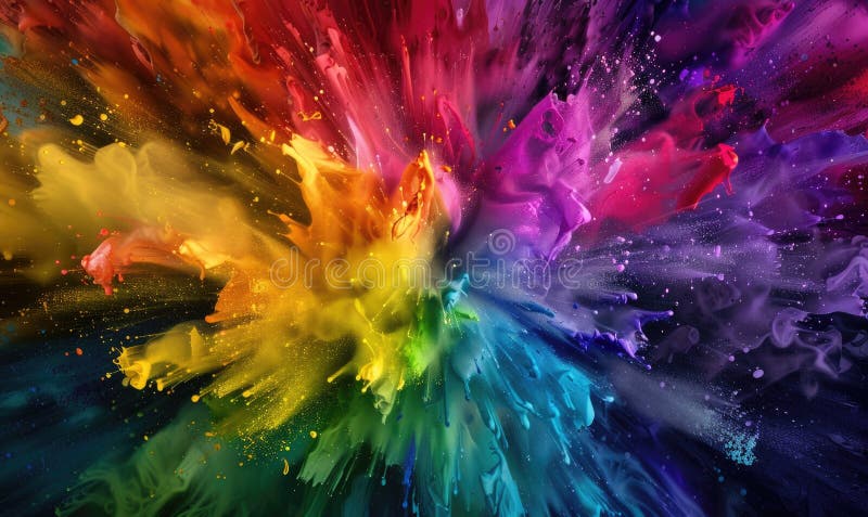 Paint Explosion with Rainbow Colors, Vibrant Splashes in Motion Stock ...