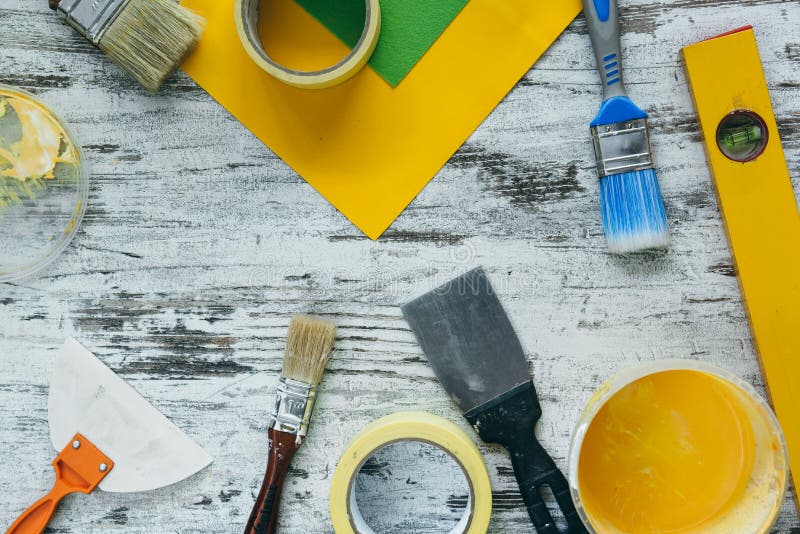 Paint, Interior Improvement Tools, View from Above. Stock Image - Image ...