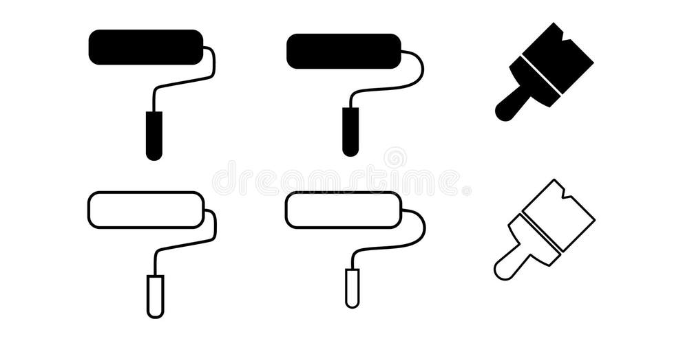 Paint Icons. Paint Rollers and Brushes in Black and White. Stock Illustration - Illustration of ...