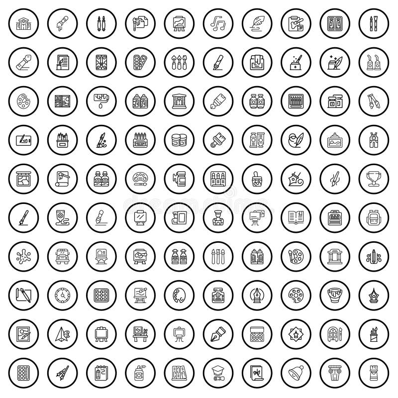 100 Paint Icons Set, Outline Style Stock Vector - Illustration of craft ...