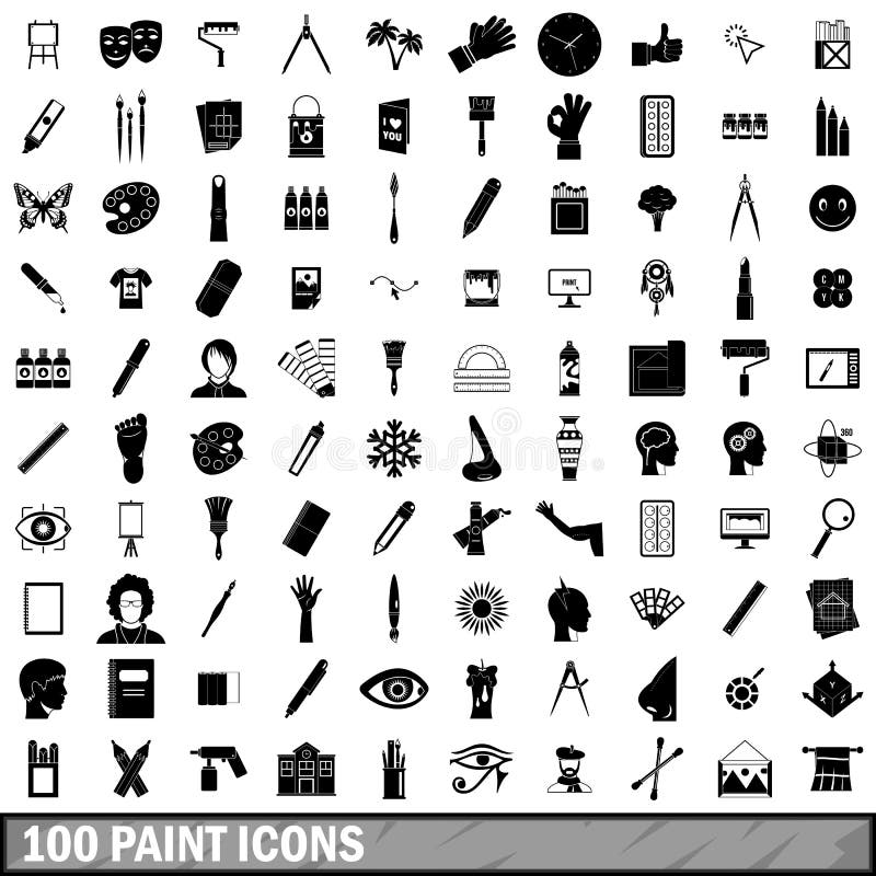 100 Paint Icons Set, Simple Style Stock Vector - Illustration of ...