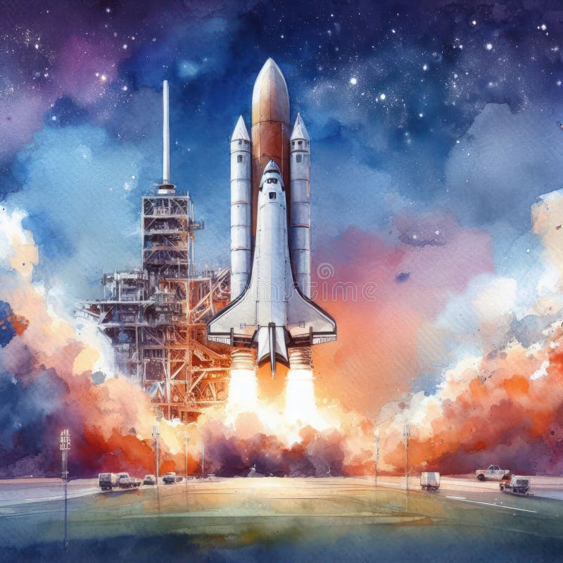 Paint Illustration of a Space Shuttle Taking Off. Stock Illustration ...
