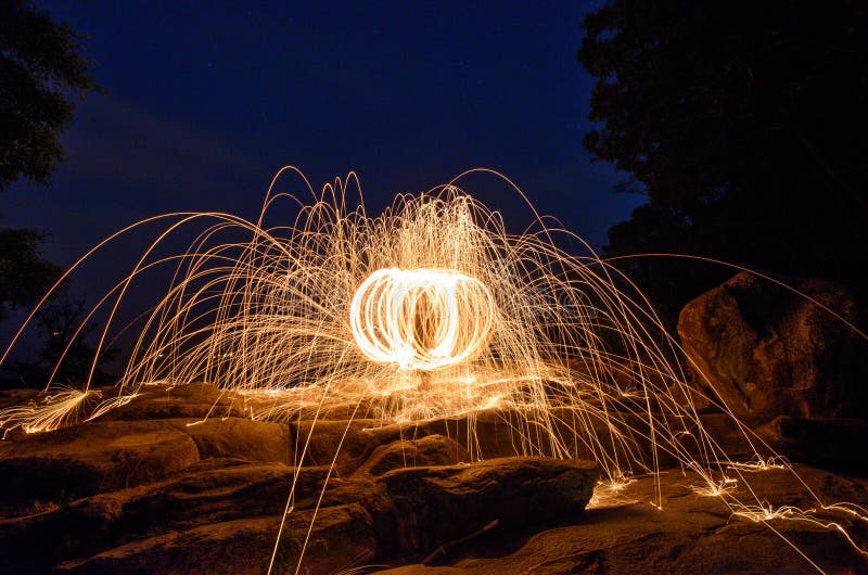 Paint Lighting, Circle Painted by Fire in Night (light Painting). Stock ...