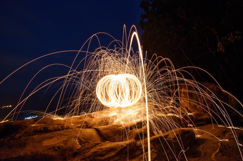 Paint Lighting, Circle Painted by Fire in Night (light Painting). Stock ...