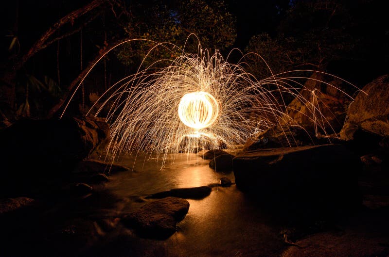 Paint Lighting, Circle Painted by Fire in Night (light Painting). Stock ...