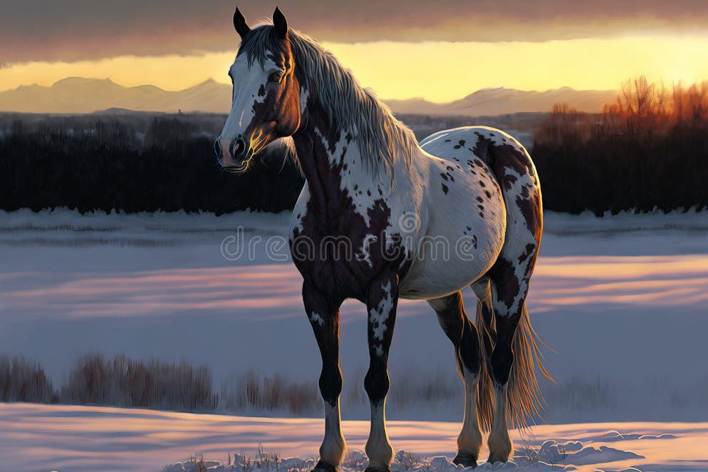 Paint Mare on a Field at Sunset Stock Illustration - Illustration of ...