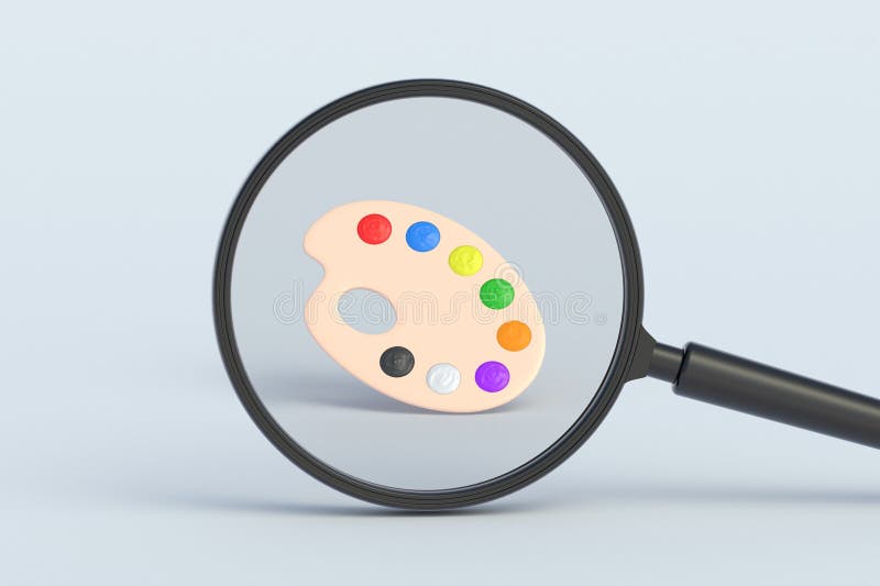 Paint Palette Behind Magnifying Glass. Stock Illustration ...