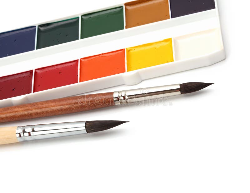 Paint palette and brushes stock image. Image of painting - 17613953