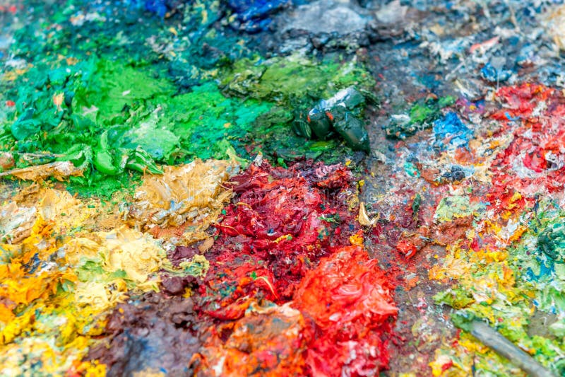 Paint on Palette Full of Colors Stock Image - Image of vintage, pallet ...