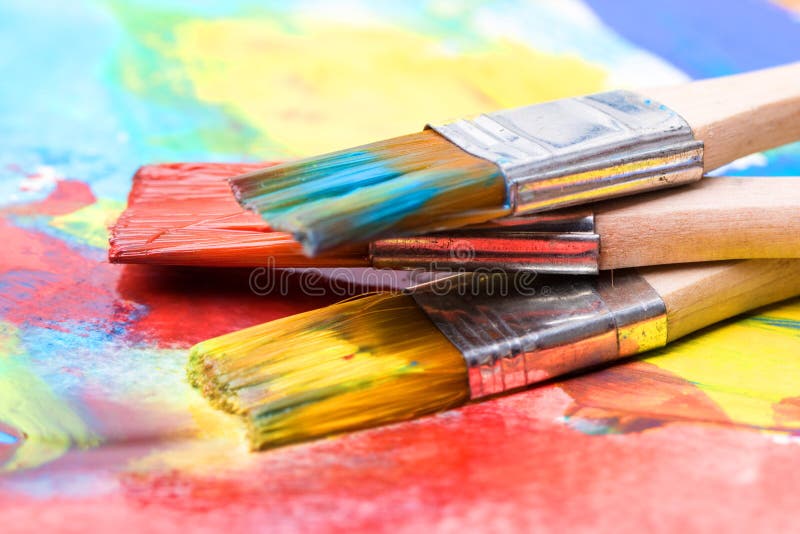 Paint a Picture on a Paper with a Brush Stock Image - Image of books ...