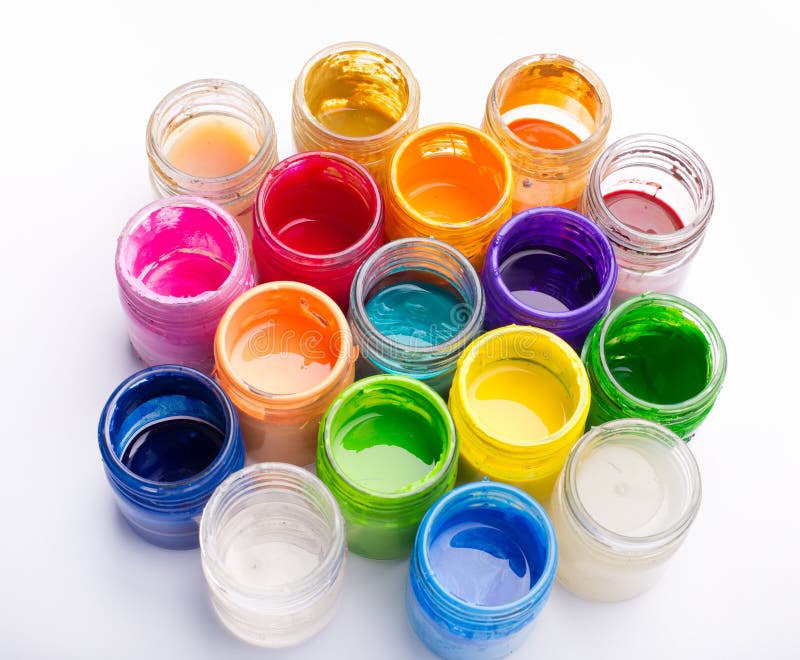 Paint in plastic jars stock photo. Image of craft, elementary - 76454452