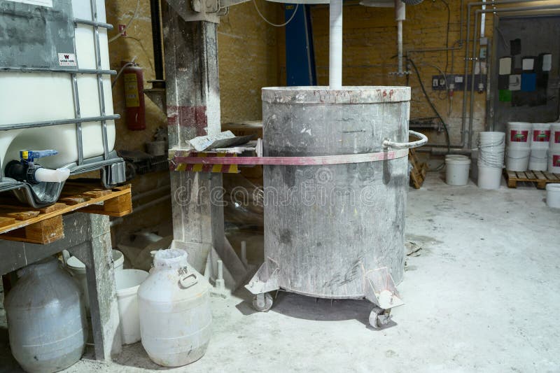 Paint Production Workshop. in a Large Industrial Container, Components ...