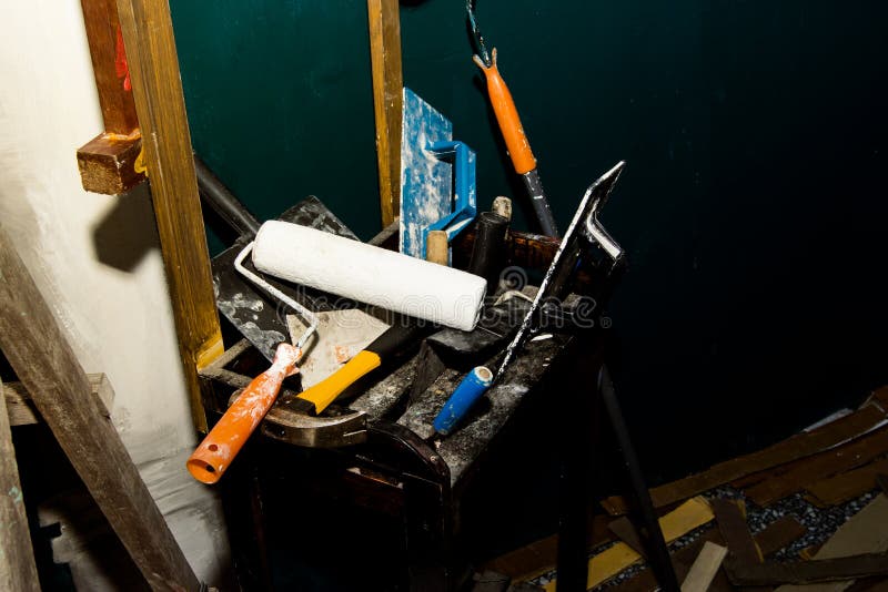 Paint Roll with Construction Tools Stock Image - Image of tool, indoor ...