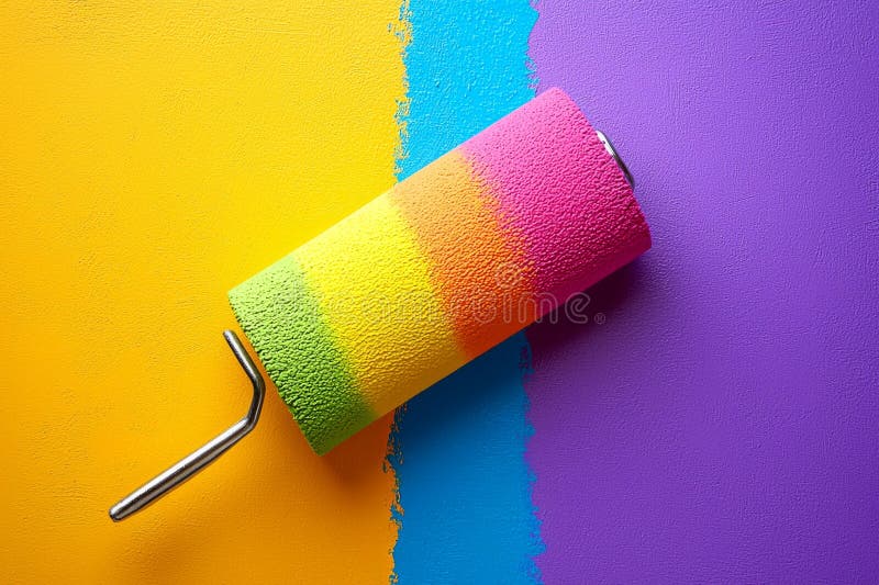 Paint Roller is Applying Bright Swatch of Color on Wall Showcasing ...