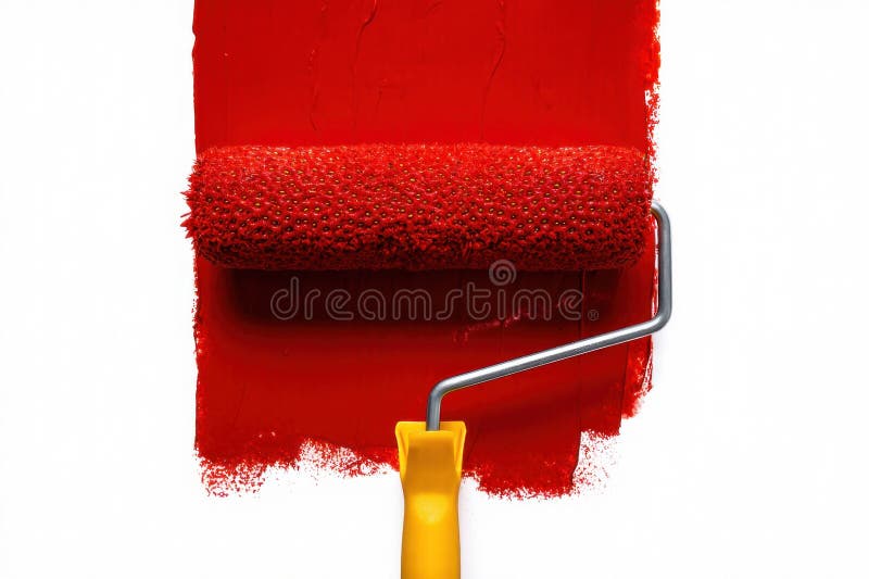 Paint Roller Applying Red Paint on White Background Stock Photo - Image ...