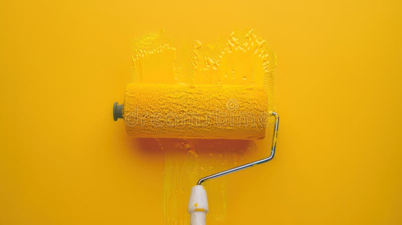 Paint Roller on Background of Yellow Wall, Repair and Painting Work ...