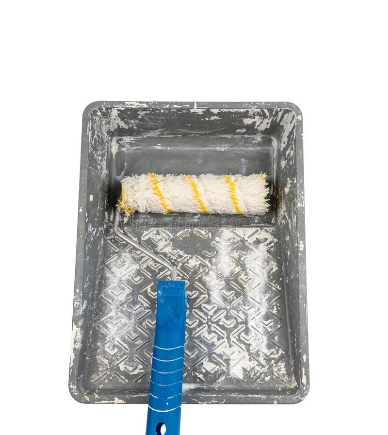 Paint Roller with Blue Handle in a Plastic Paint Container. Stock Image ...
