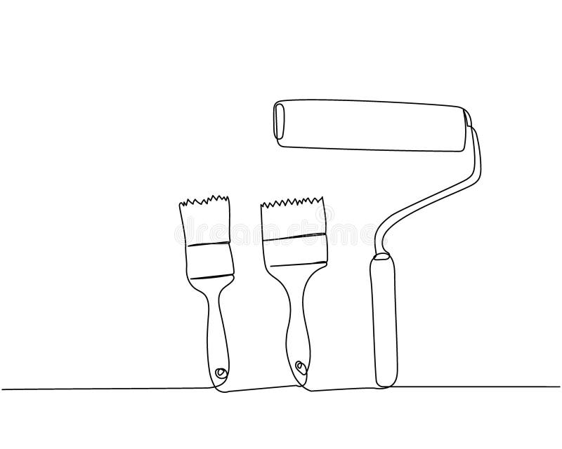 Paint Roller and Brushes, Repair Tools One Line Art. Continuous Line ...