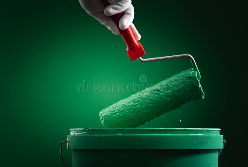 Paint Roller on a Bucket with Paint Stock Image - Image of green, tools ...