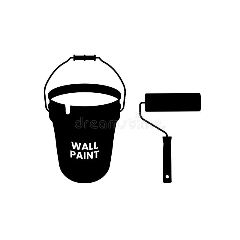 Paint Roller and Bucket Silhouette. Black and White Icon Design Element ...