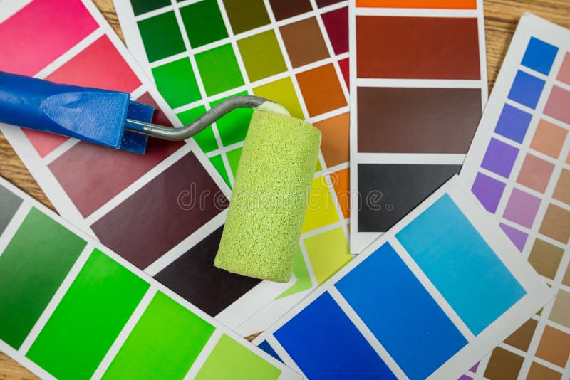 Paint Roller and Color Palette Guide Close-up Stock Image - Image of ...