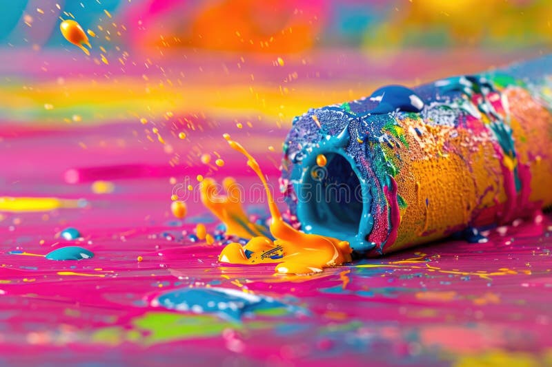A Paint Roller, Covered in a Vibrant Array of Colors, Has Been Rolled ...