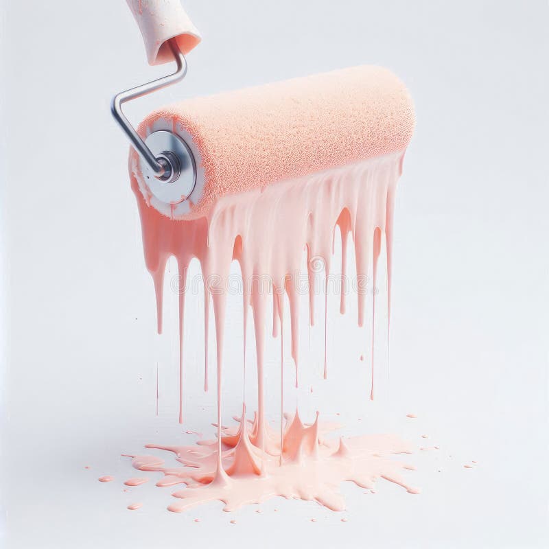 Paint Roller Dripping Soft Peach Paint Creating Artistic Liquid Texture ...