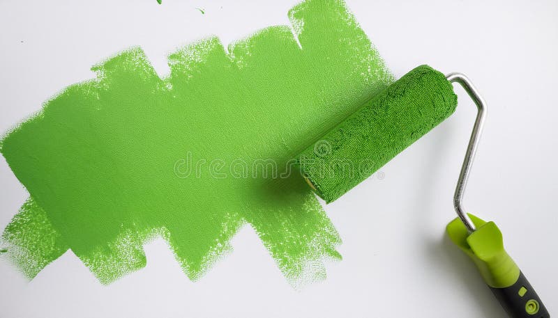 Paint Roller and Green Paint, Dynamic Mess from Above. Top View Stock ...