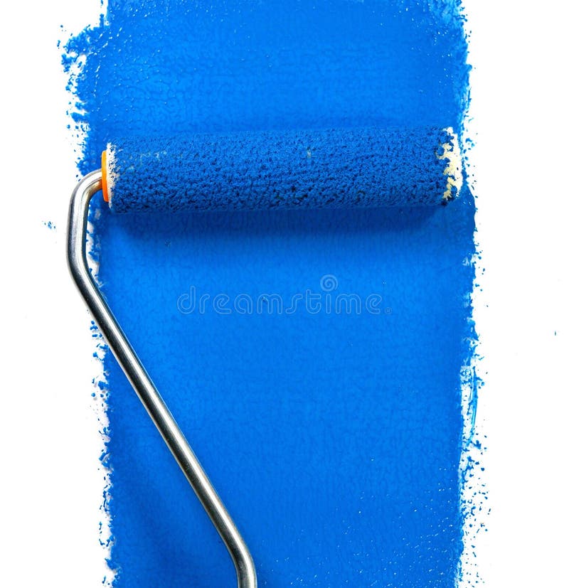 Paint Roller Leaving Stroke of Blue Color Over a White Stock Photo - Image of redecorate ...