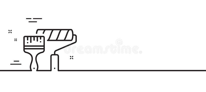 Paint Roller Line Icon. Wall Roll Brush Sign. Minimal Line Pattern ...
