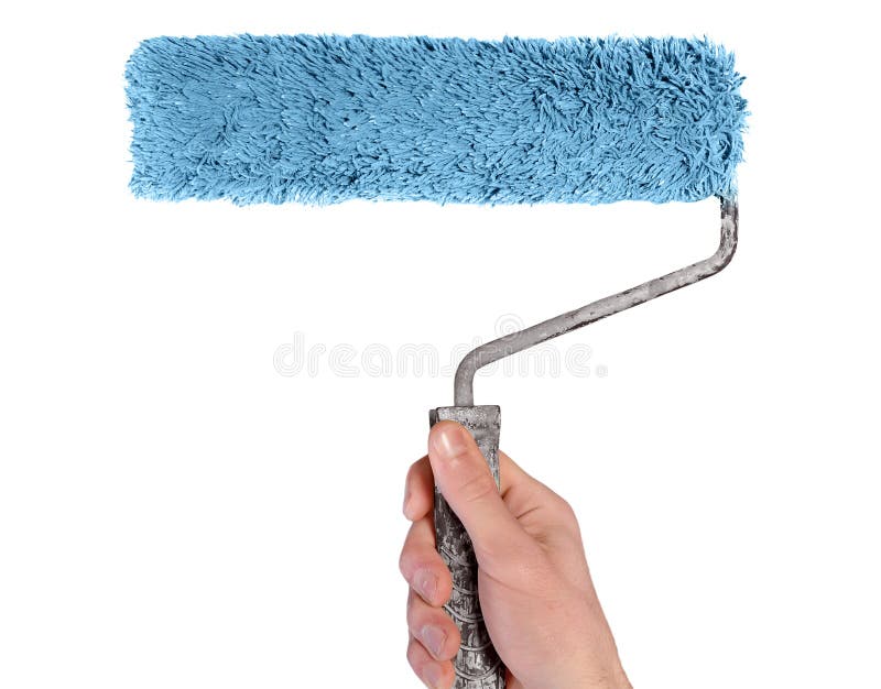 Paint roller in male hand stock image. Image of blue - 55935059