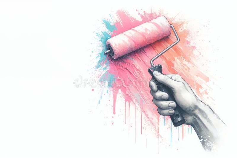 Paint Roller with Multi-colored Paints. Space for Text. Stock Image ...