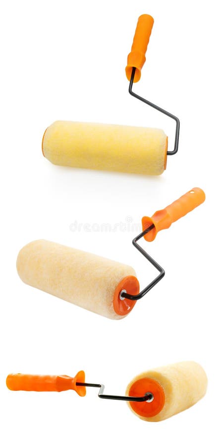 Paint Roller with Orange Color Handle in Different Angle on White Stock ...