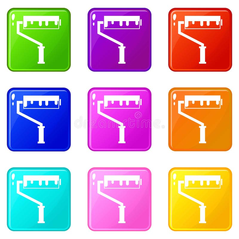 Paint Roller with Paint Icons 9 Set Stock Vector - Illustration of ...