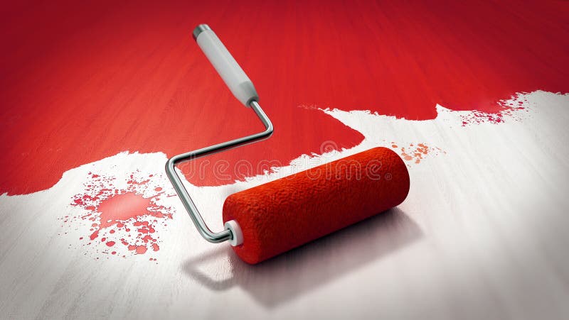 Paint Roller Painting the Parquet Floor. 3D Illustration Stock ...