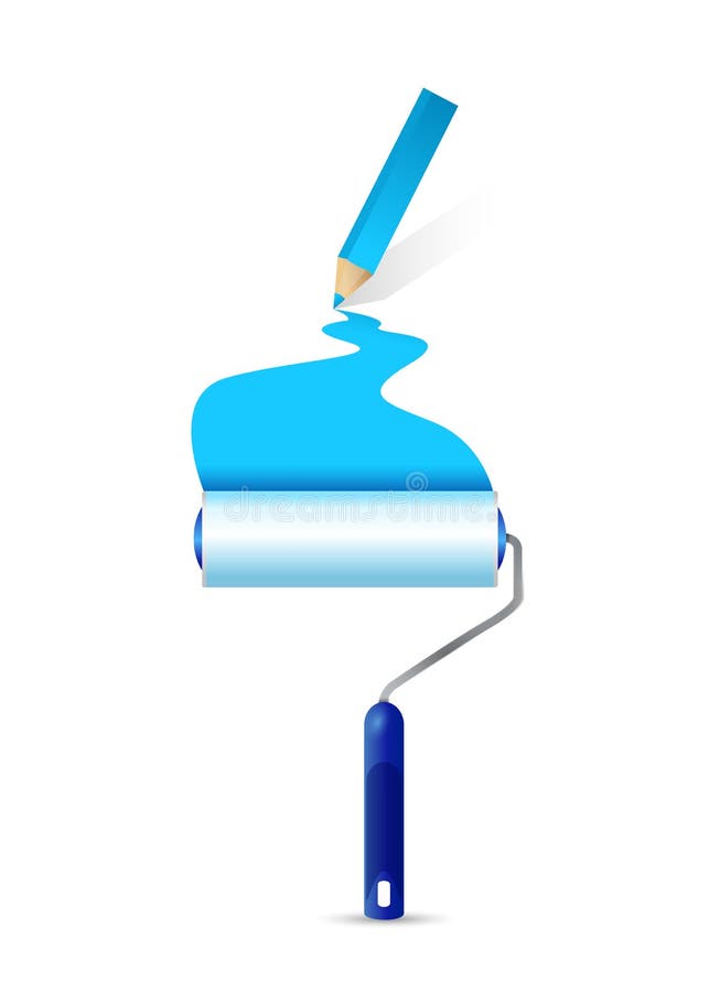 Paint Roller and Pencil Drawing Illustration Stock Illustration ...