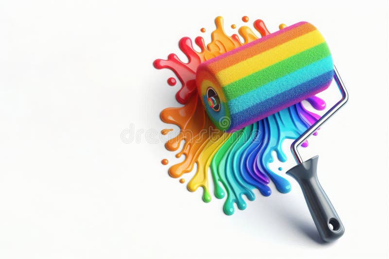 Paint Roller with Rainbow Paint. Space for Text. Stock Image - Image of ...