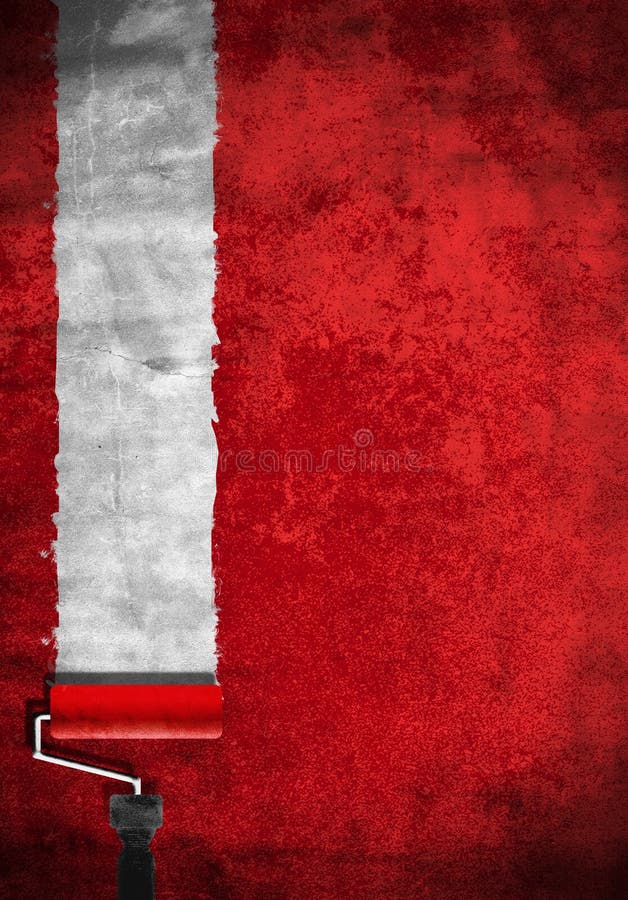 Paint Roller with Red Paint on White Wall Stock Illustration ...