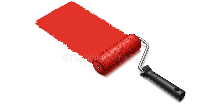Paint Roller with a Red, Textured Surface, Used To Apply a Vivid Red ...