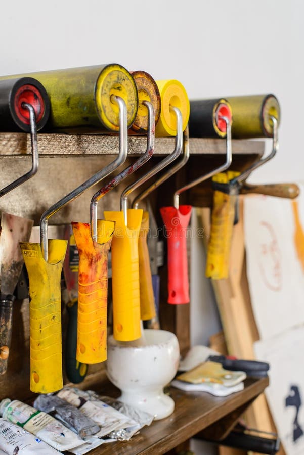 Paint rollers of artist stock image. Image of brushing - 55405339