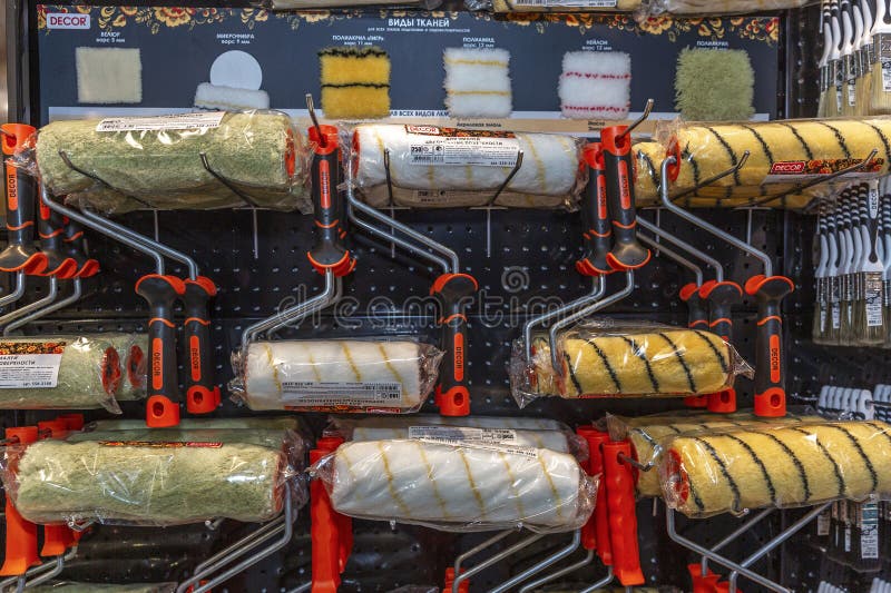 Paint Rollers in the Store. Materials and Tools for Construction and ...