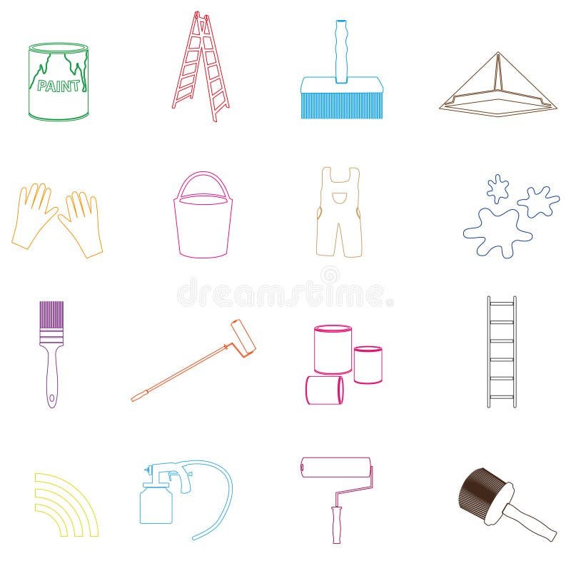 Paint and Room Painter Outline Icons Set Eps10 Stock Vector ...