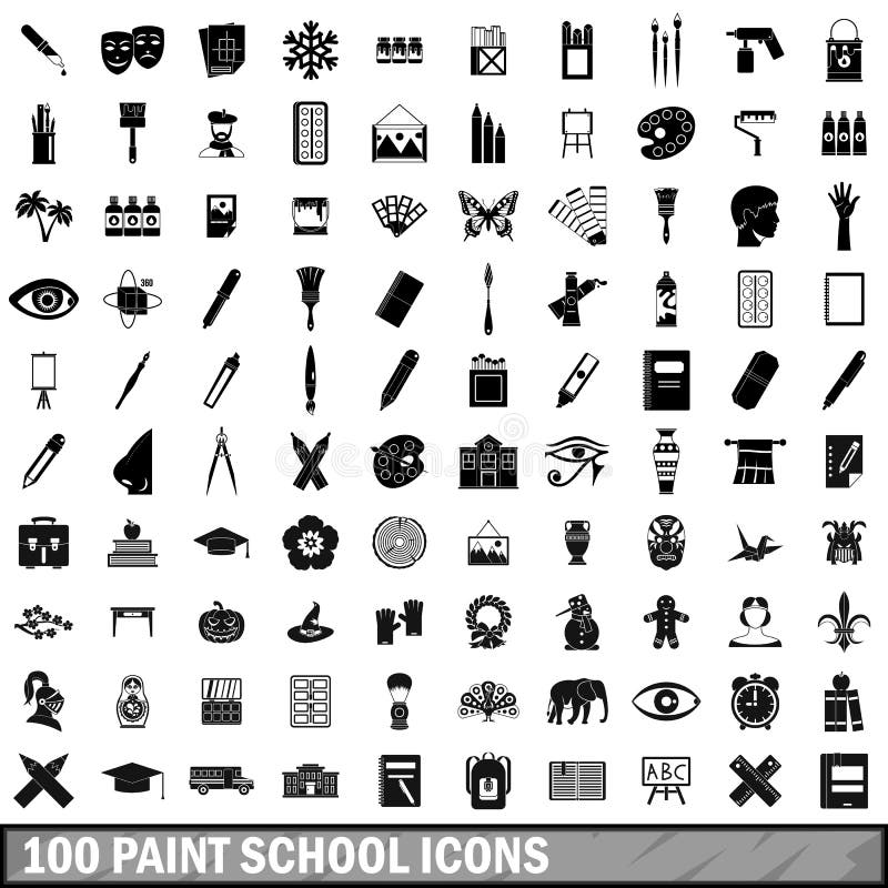 100 Paint School Icons Set, Simple Style Stock Vector - Illustration of ...