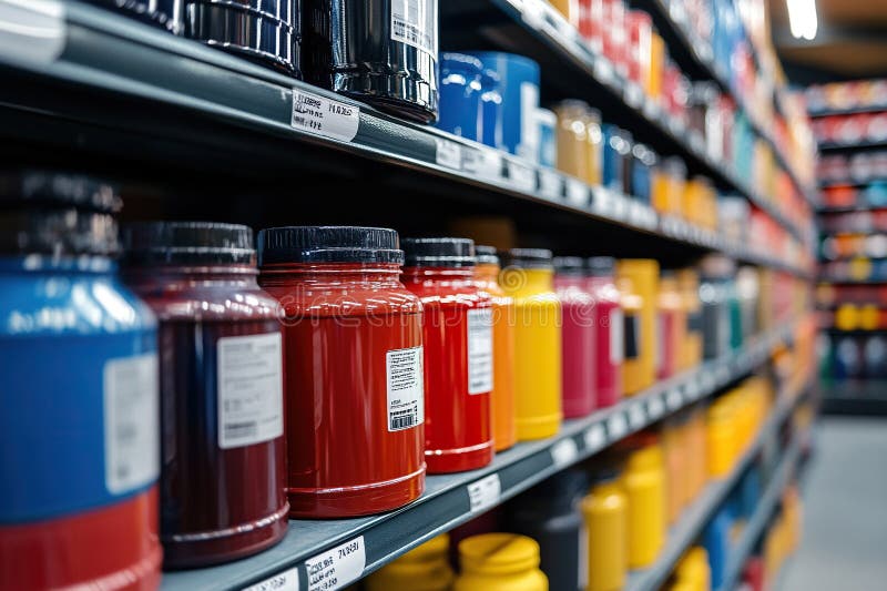 Paint on the Shelves of a Hardware Store. Paint and Varnish Industry ...