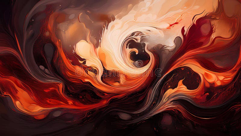Abstract Fire Illustration with Swirls in Dark Brown, Burgundy and ...