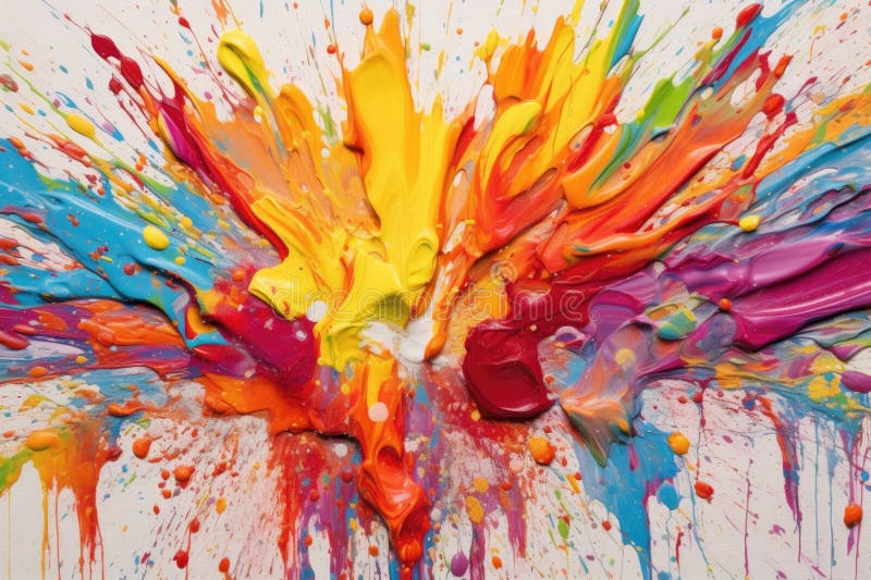 Paint Splashes on White Canvas, Vibrant Colors Mixing Stock ...