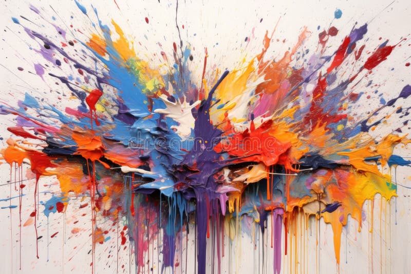 Paint Splashes on White Canvas, Vibrant Colors Mixing Stock Image ...