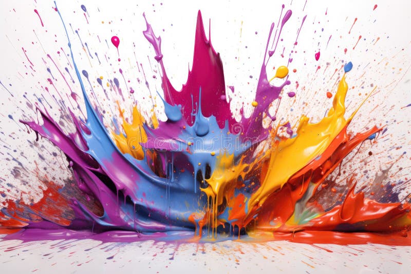 Paint Splashes on White Canvas, Vibrant Colors Mixing Stock ...
