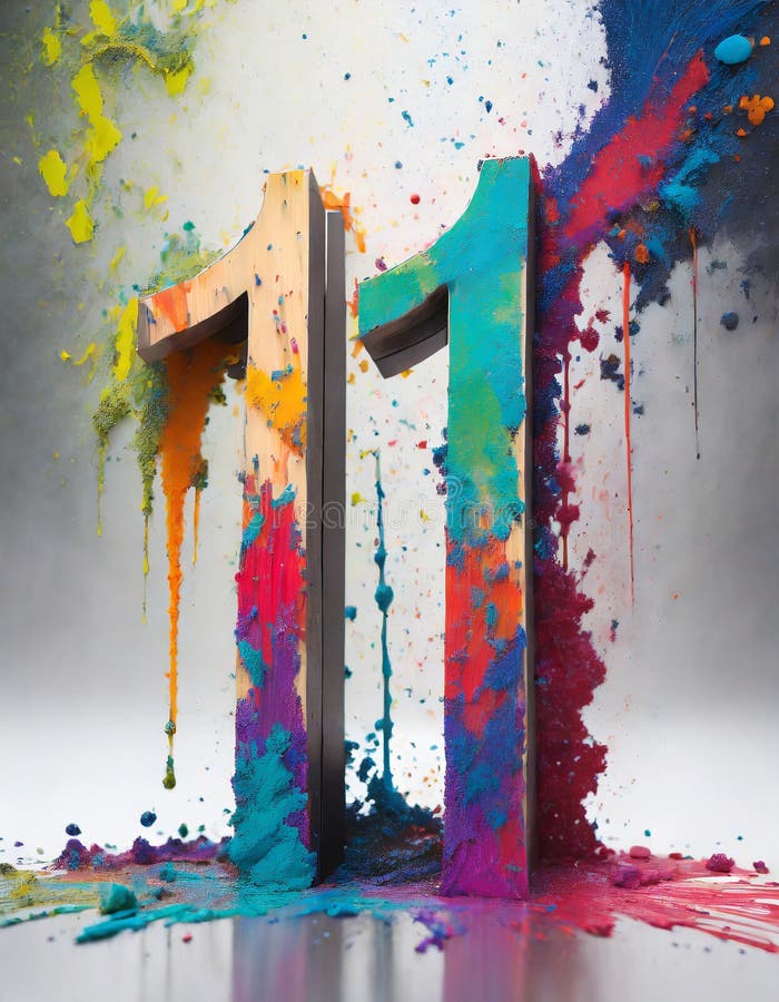 11 in Paint, Splattered on a White Background, in the Style of Colorful ...
